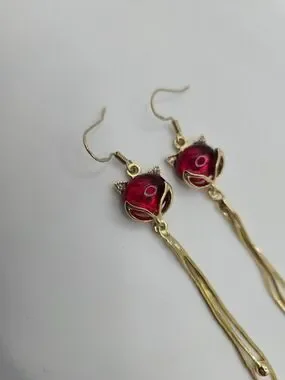 Jewelry | Long Red Golden Fox Earring With Gold Accents | Poshmark
